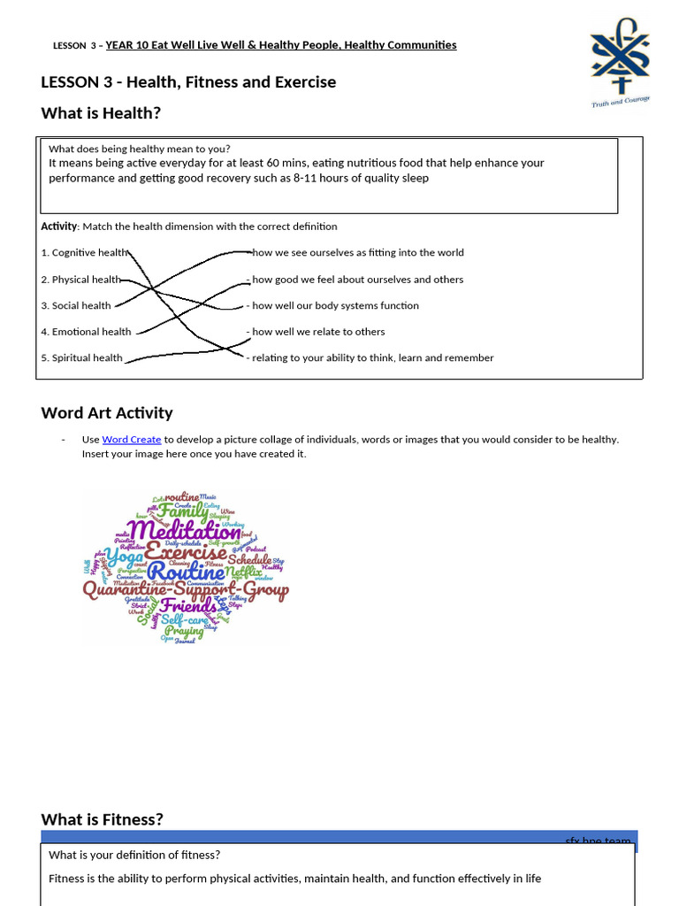 Classwork Lesson 3 | PDF | Physical Fitness | Skeletal Muscle