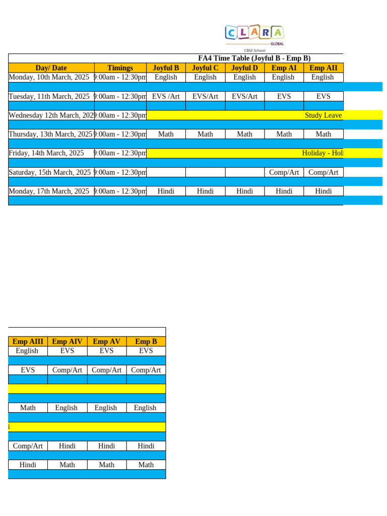 FA4 - SA2 Time Table | PDF