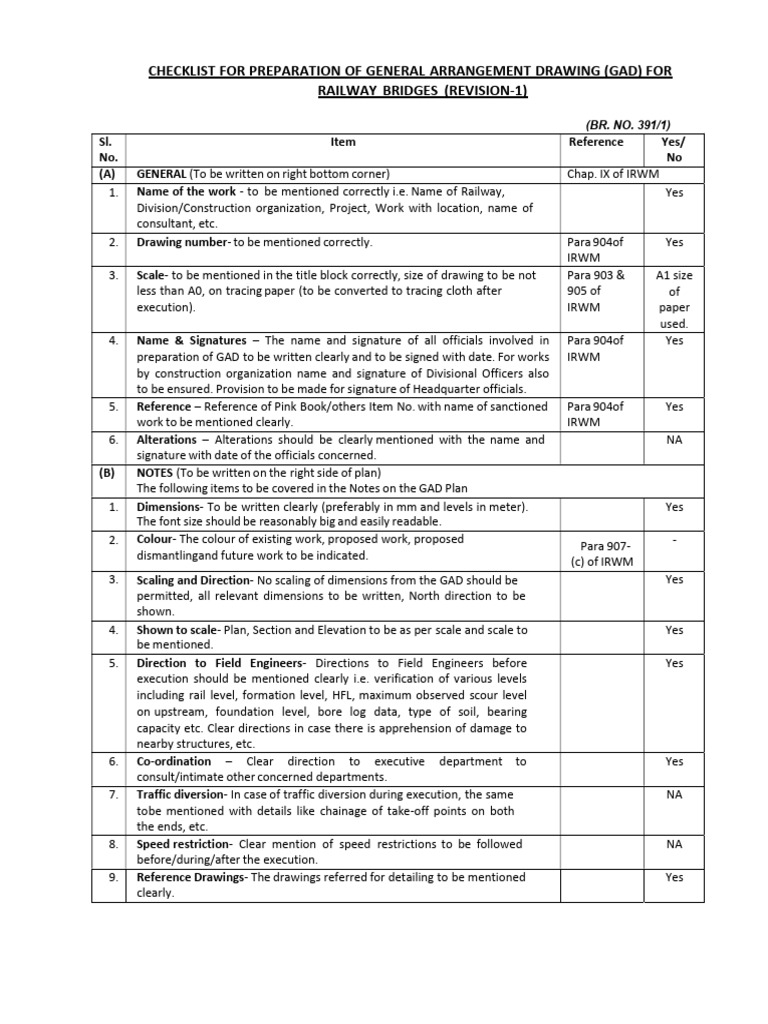 GAD Preparation Checklist for Railway Bridges | PDF | Bridge | Civil ...