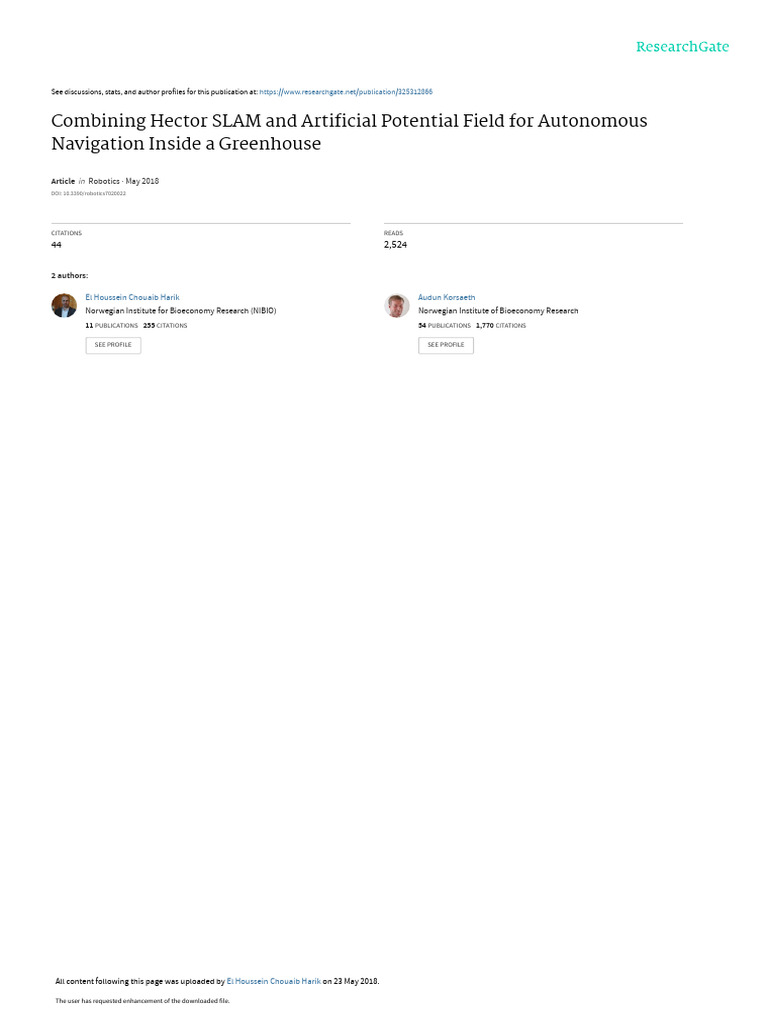 Combining Hector SLAM and Artificial Potential Field For Autonomous Navigation Inside A ...
