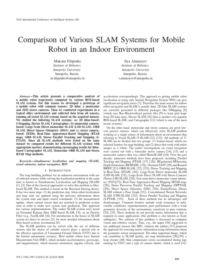 Comparison of Various SLAM Systems For Mobile Robot in An Indoor ...