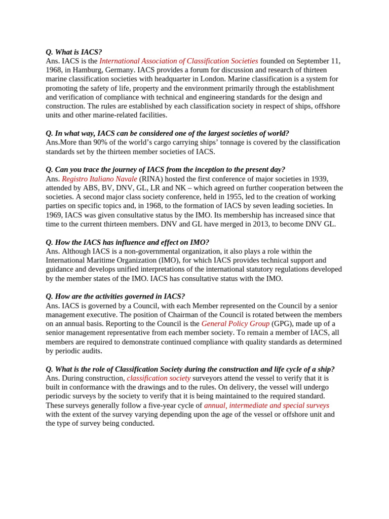 IACS EXPLANATION | PDF | Shipping | Water Transport