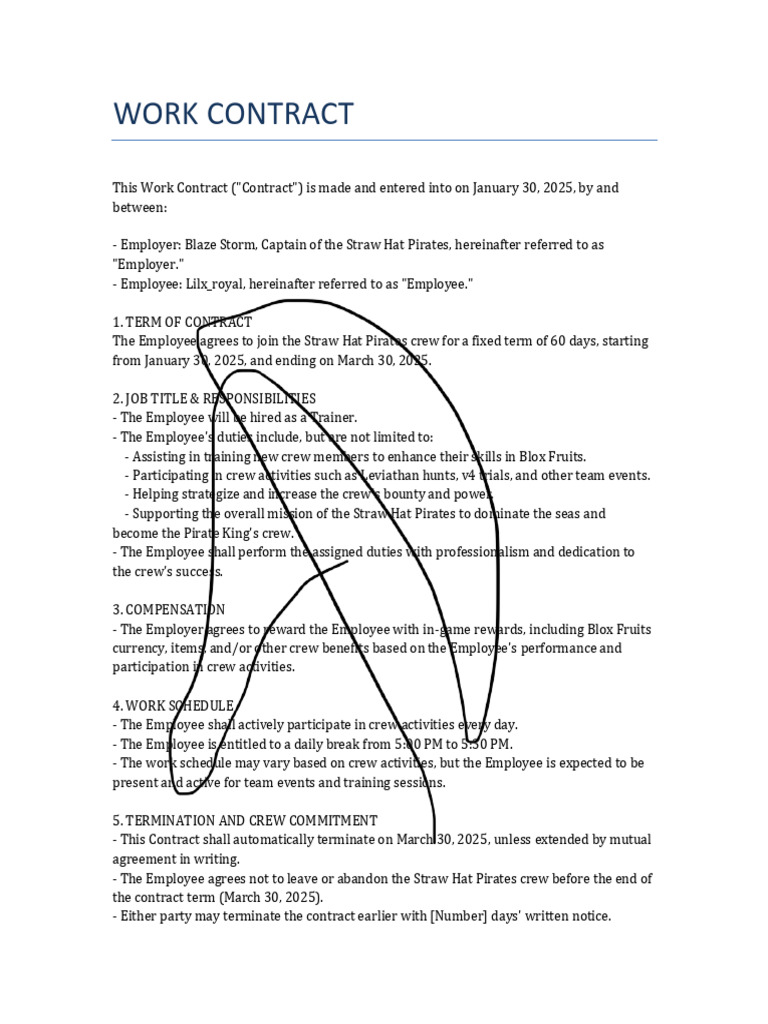 Straw Hat Pirates Contract Lilx Royal | PDF | Employment | Piracy