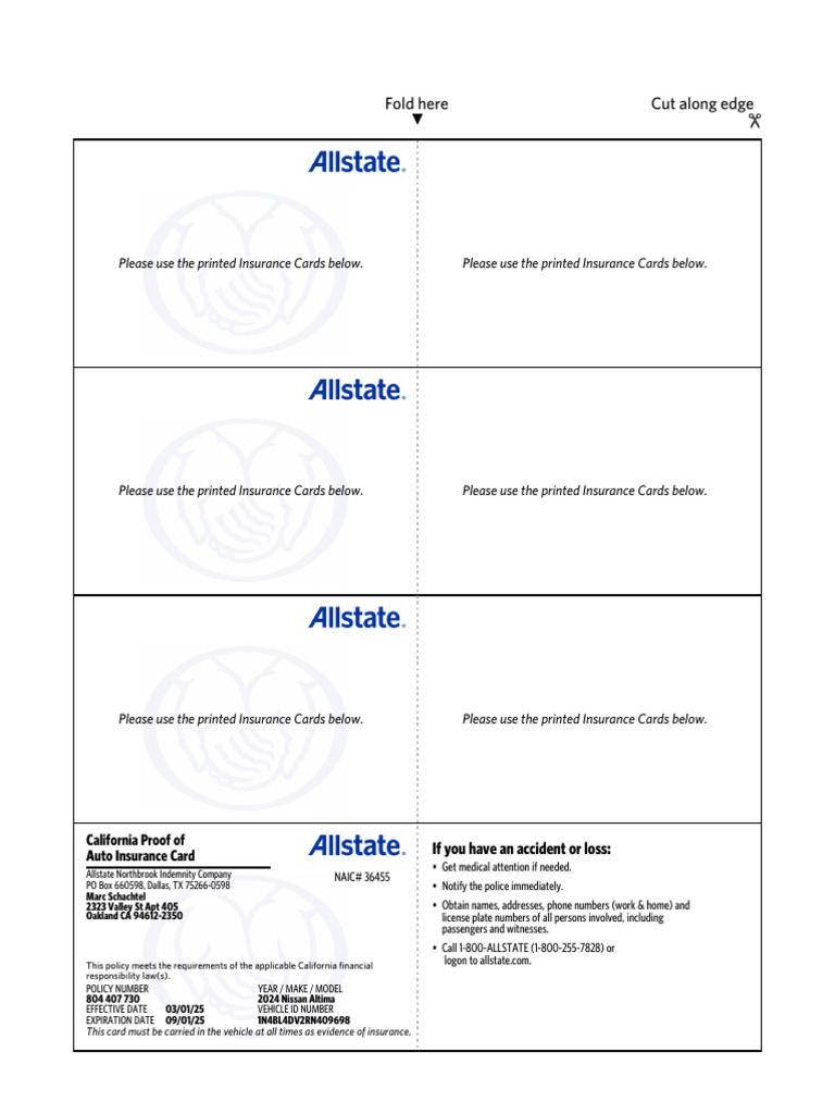 Allstate Insurance Cards Temppp | PDF