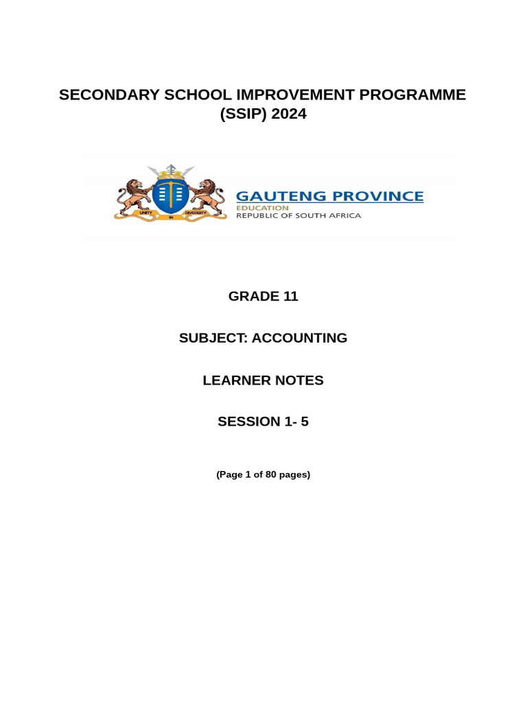 2024 Accounting Grade 11 Learners Notes Session 1-5 | PDF | Debits And ...