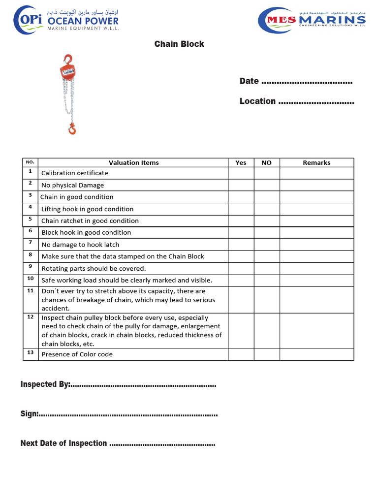 Chain Block Check List | PDF
