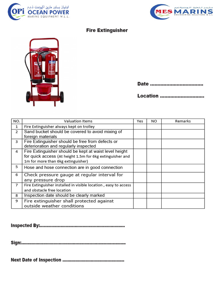 Fire Extinguisher Check list | PDF