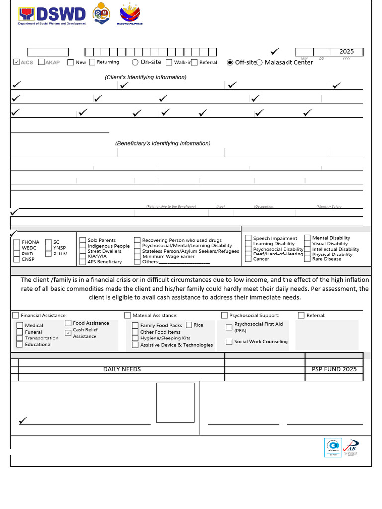 DSWD PMB GF 011 - REV 02 - AICS General Intake Sheet With Added Option of AKAP AICS Programsx 1 ...