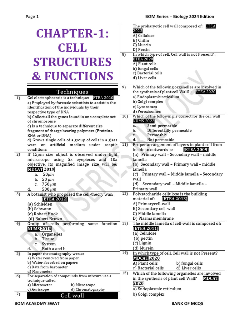 MCQs Cell Structure and Function | PDF | Endoplasmic Reticulum | Cell Membrane