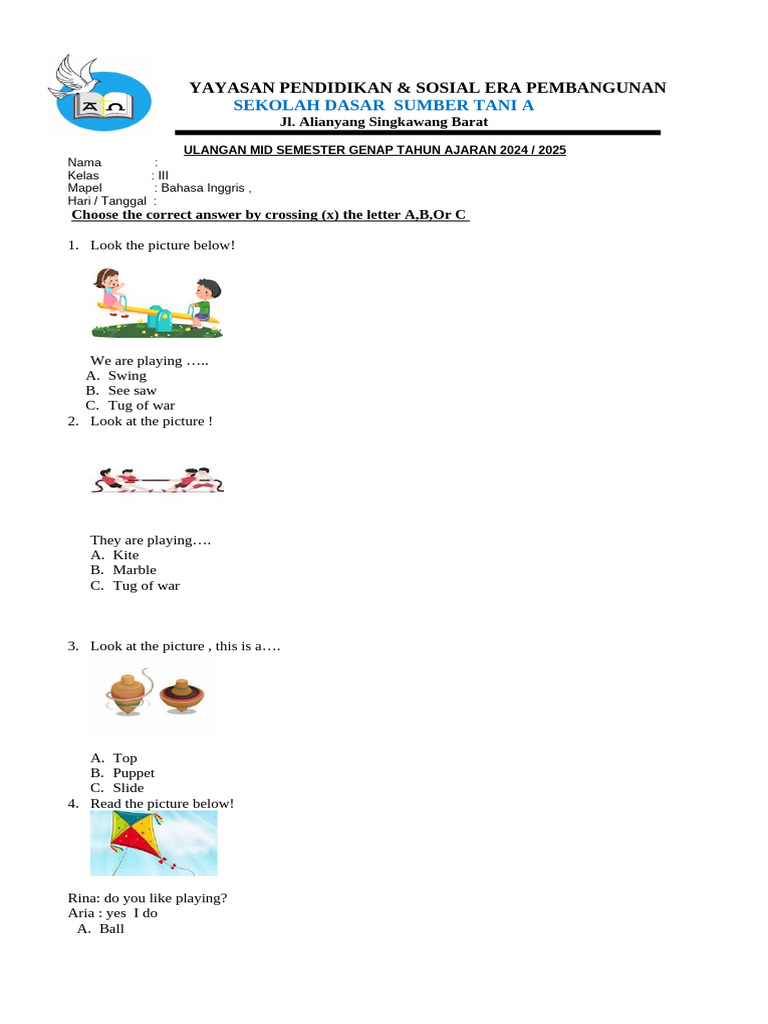 soal MID kelas 3 bahasa inggris SEM 2 | PDF