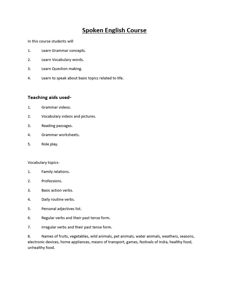 Curriculum of Spoken English | PDF | Verb | Linguistics