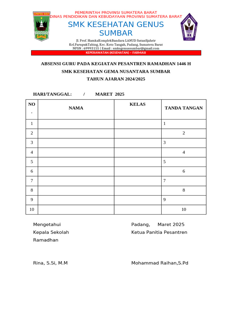 Absensi Guru Pada Pesantren Ramadhan | PDF