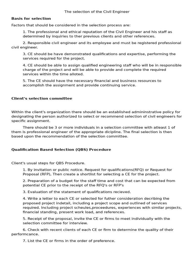 Civil Engineer Selection Process Guide | PDF | Committee | Business