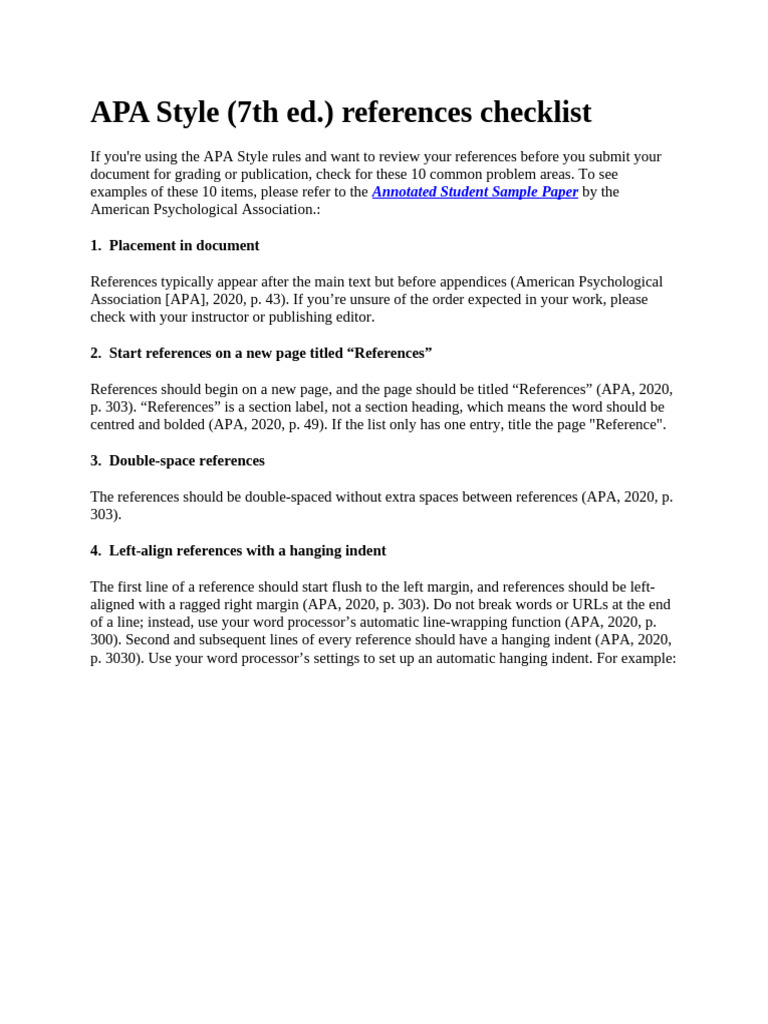APA Style Reference Style Checklist | PDF | Apa Style | Digital Object ...
