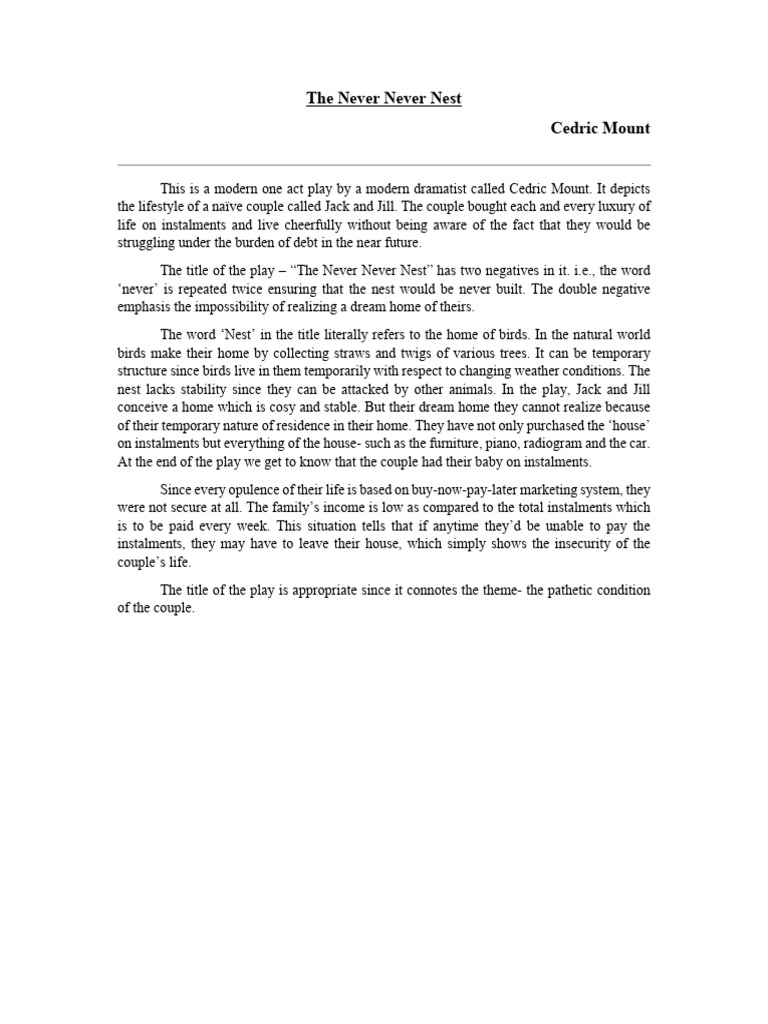 Never Never Nest Notes English IV Sem | PDF