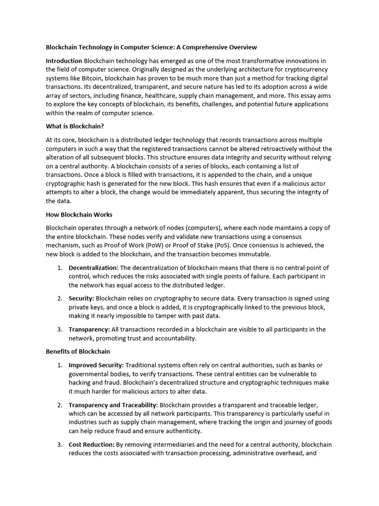 Blockchain Technology in Computer Science | PDF | Cryptocurrency | Computing