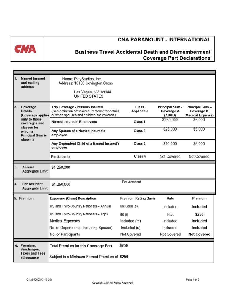 CNA - Travelers Insurance - Medical Coverage | PDF | Insurance ...