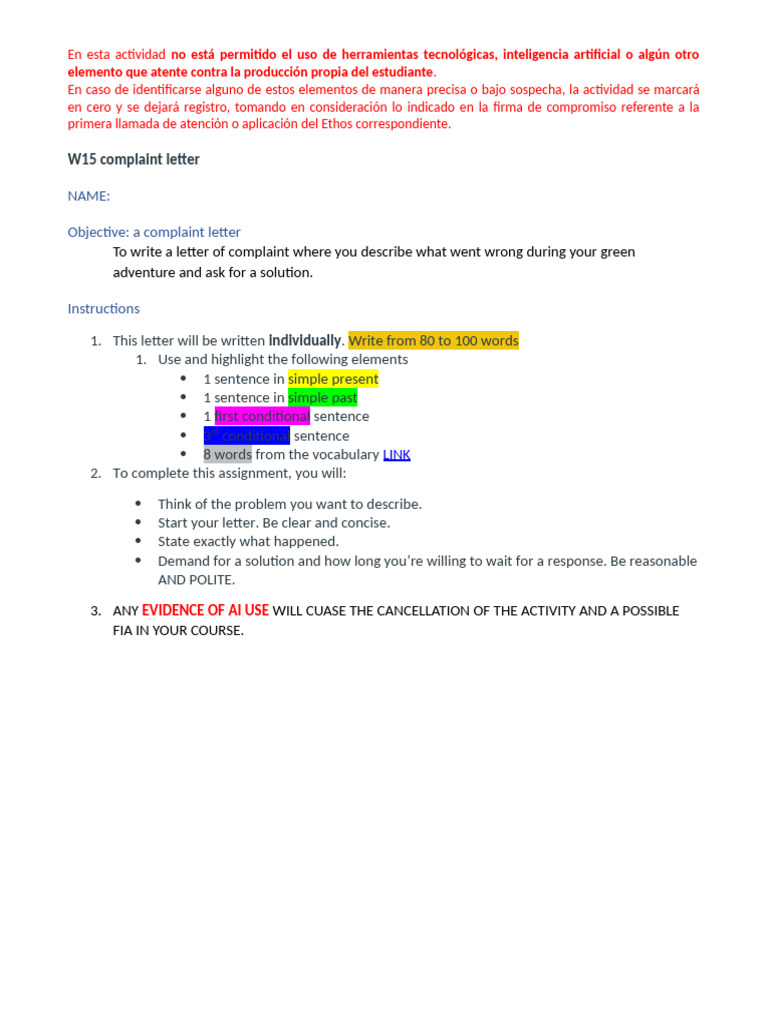 W15 Complaint Letter | PDF