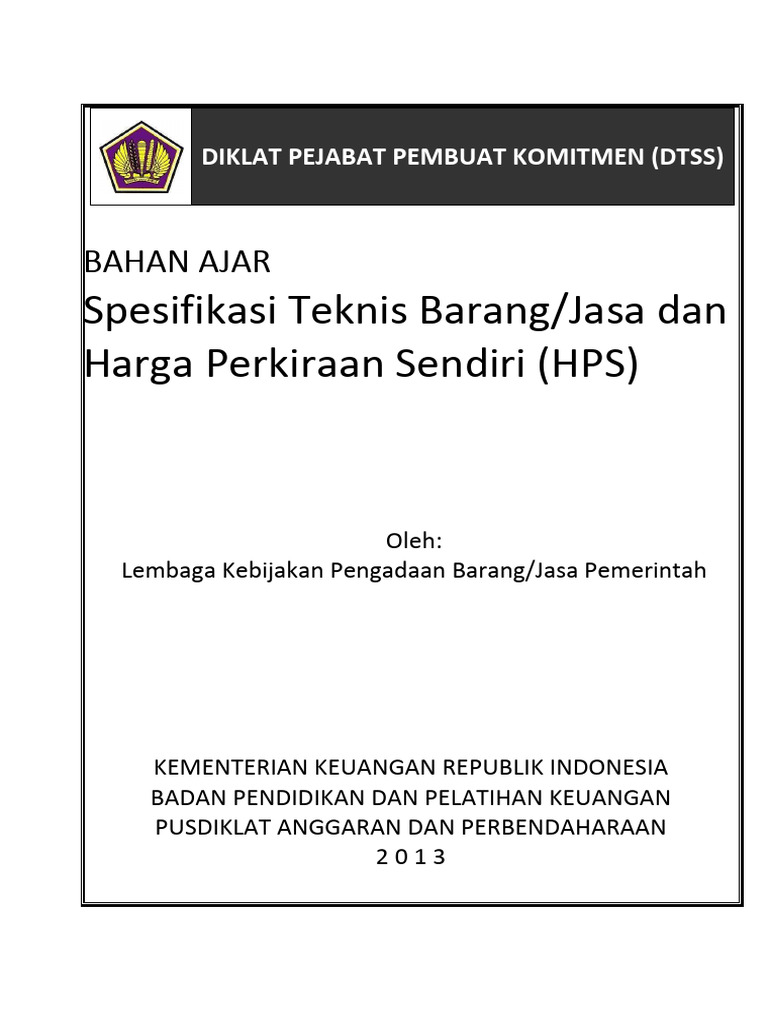 Spesifikasi Teknis Barang - Jasa Dan Harga Perkiraan Sendiri (HPS) | PDF