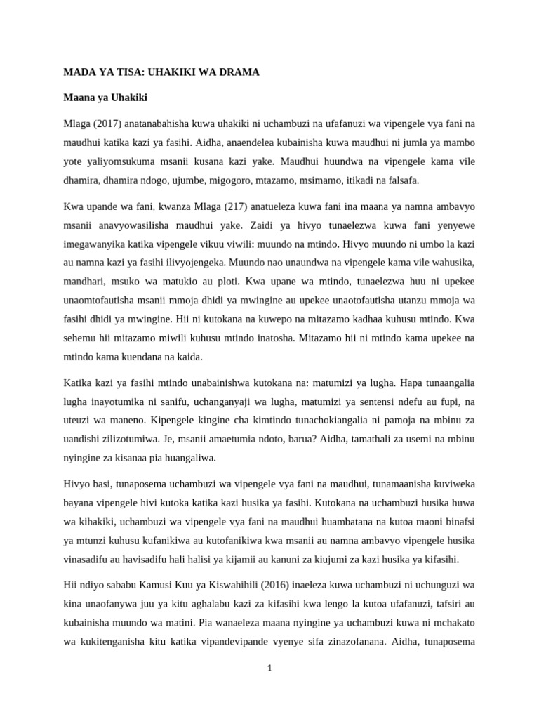 Notisi Za Mada Ya Tisa Uhakiki Wa Drama | PDF