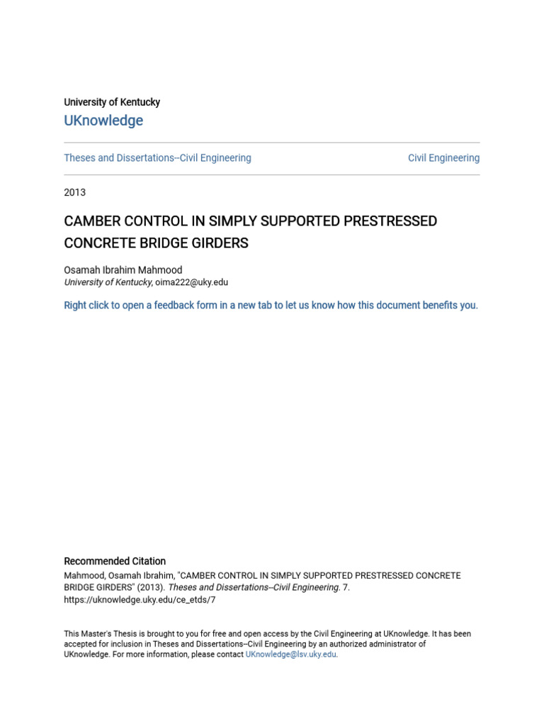 Camber Control in Simply Supported Prestressed Concrete Bridge Gi | PDF ...