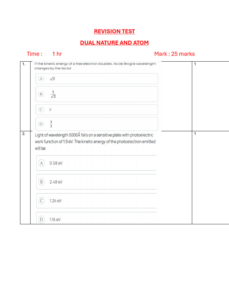 Tution Test 1 - Dual and Atom | PDF