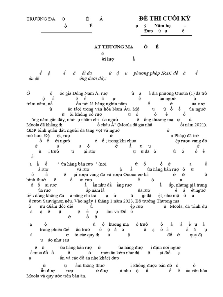 Đề thi cuối kỳ Luật TMQT - 3TC - HK 1 2024-25 (ver 2) | PDF