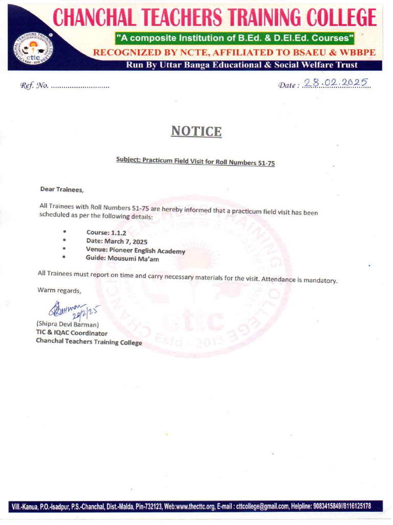 Field Visit For Private School | PDF