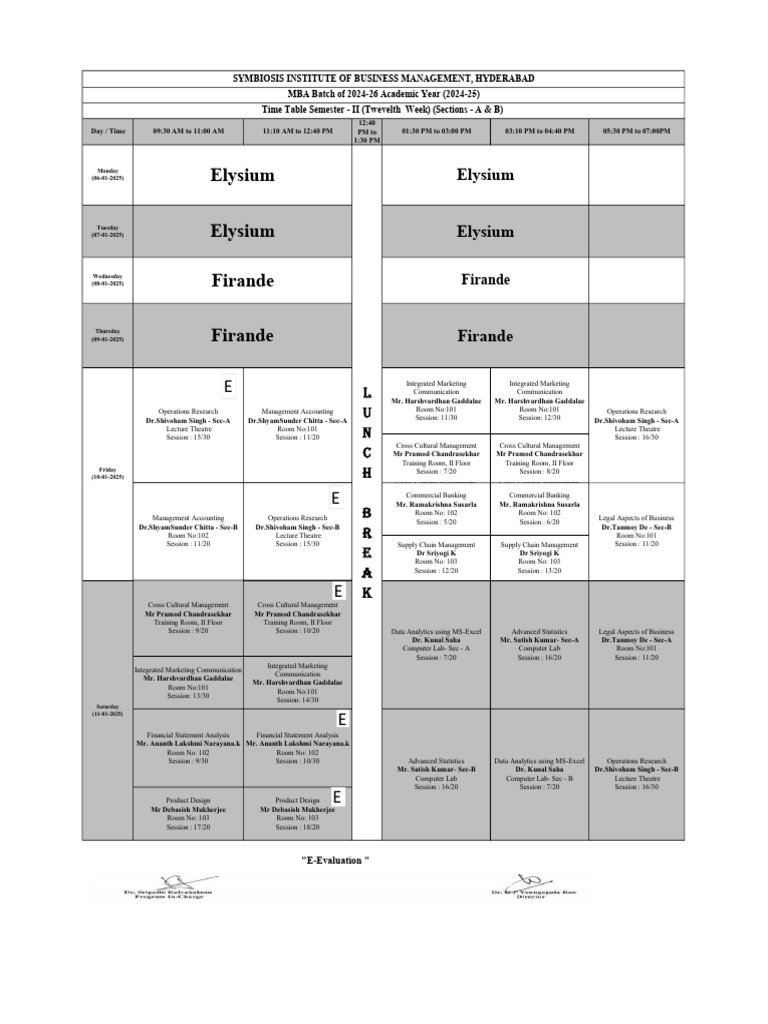 MBA Semester II Timetable (Twelfth Week) | PDF | Computing | Business