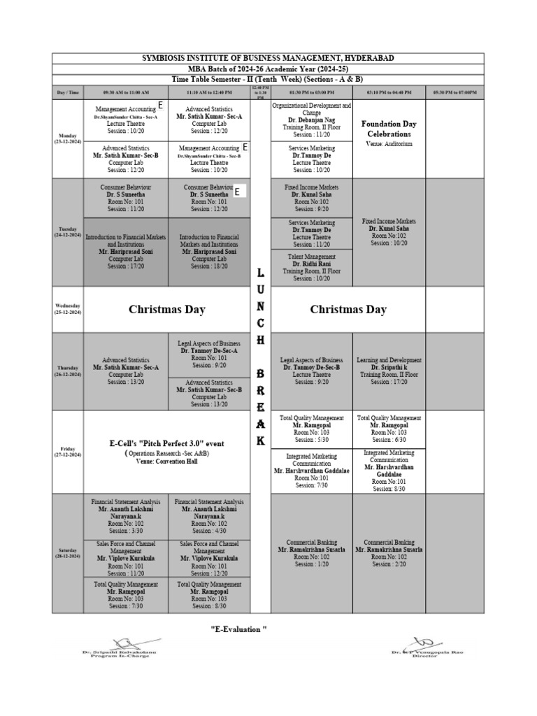 10th Week - Time Table | PDF | Business