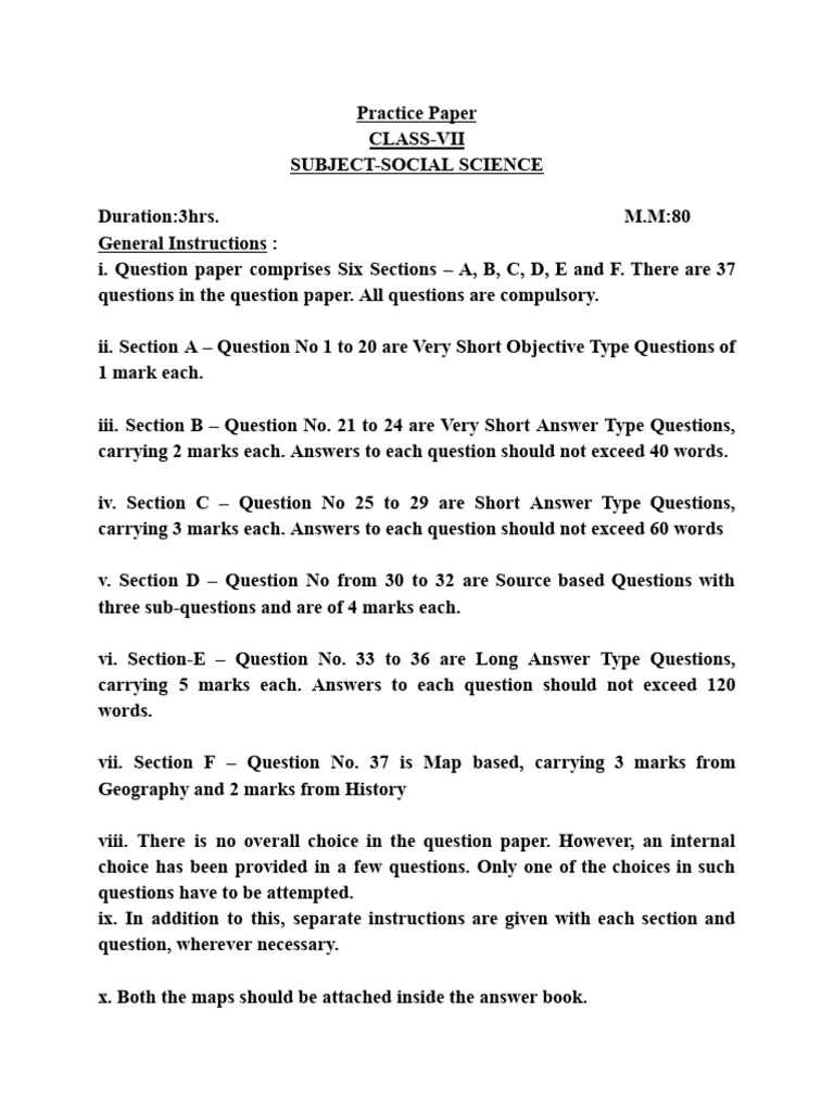 Social Science Practice Paper | PDF