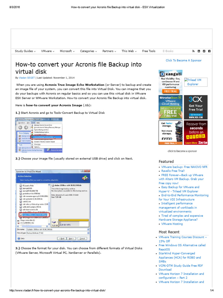 Convert Acronis Backup to ESX Disk | PDF | V Mware | Virtual Machine