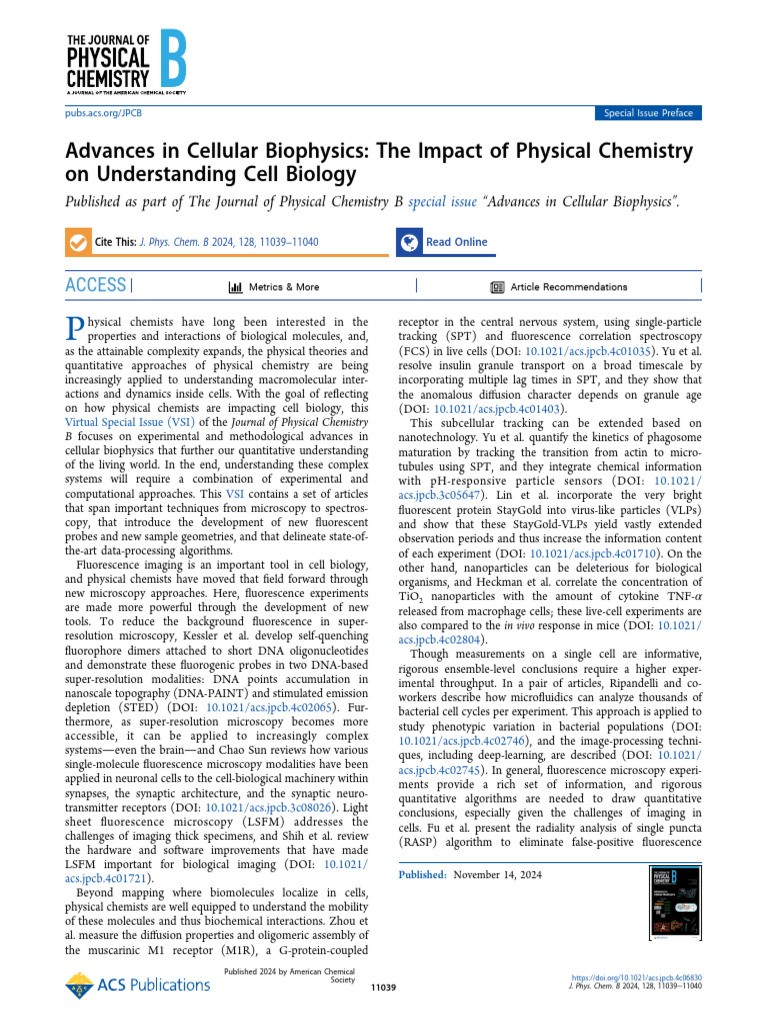 Advances in Cellular Biophysics | PDF | Microscopy | Biology