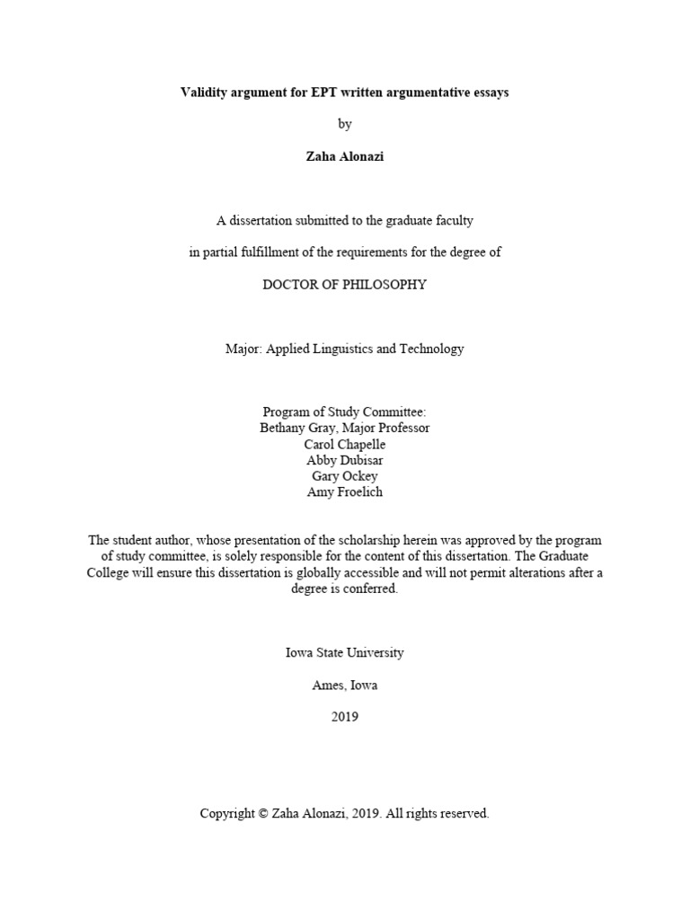 Validity Argument For EPT Written Argumentative Essays | PDF ...