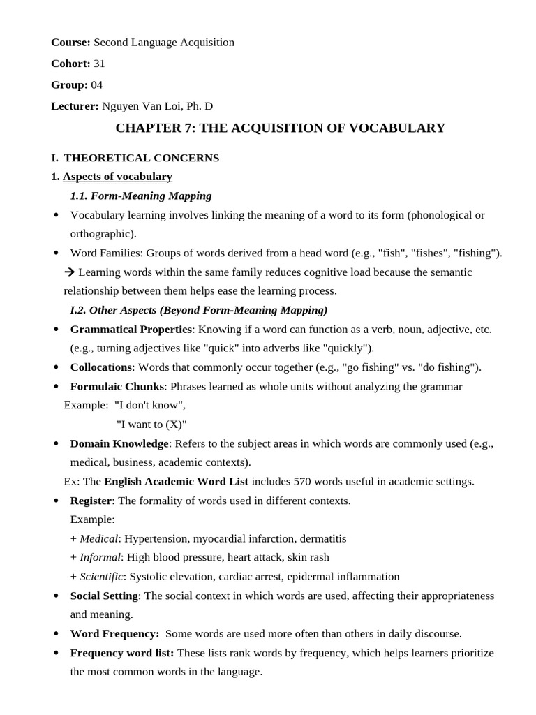 Chapter 7 - The Acquisition of Vocabulary | PDF | Vocabulary | Learning