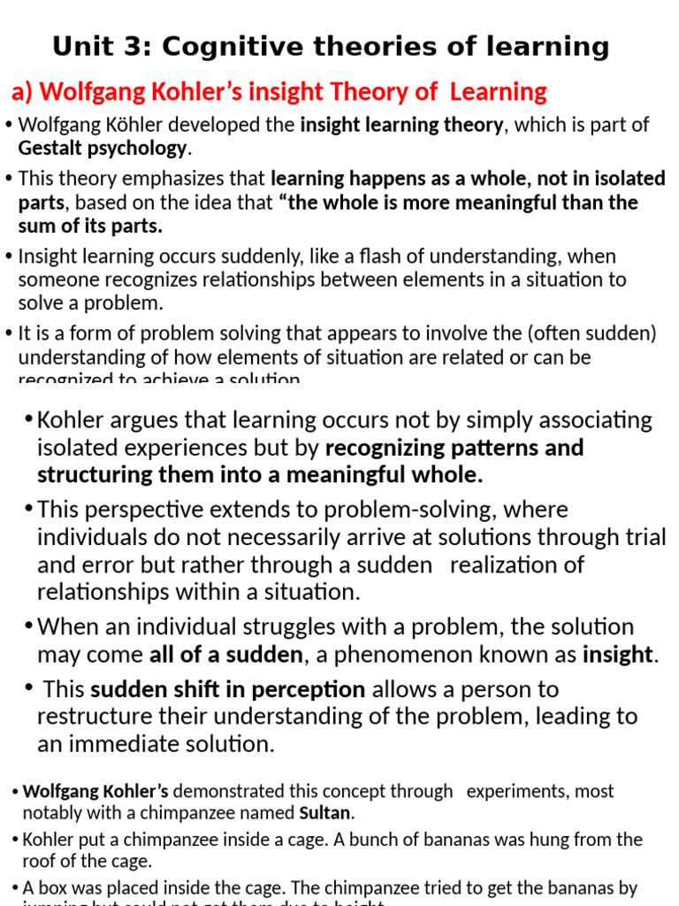 Unit 3 Cogntive Learning Theories | PDF | Learning | Insight
