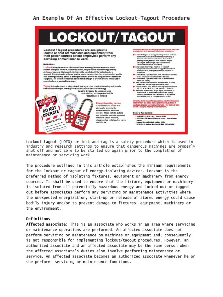 250116 Lockout Tagout Procedure_Article | PDF | Safety