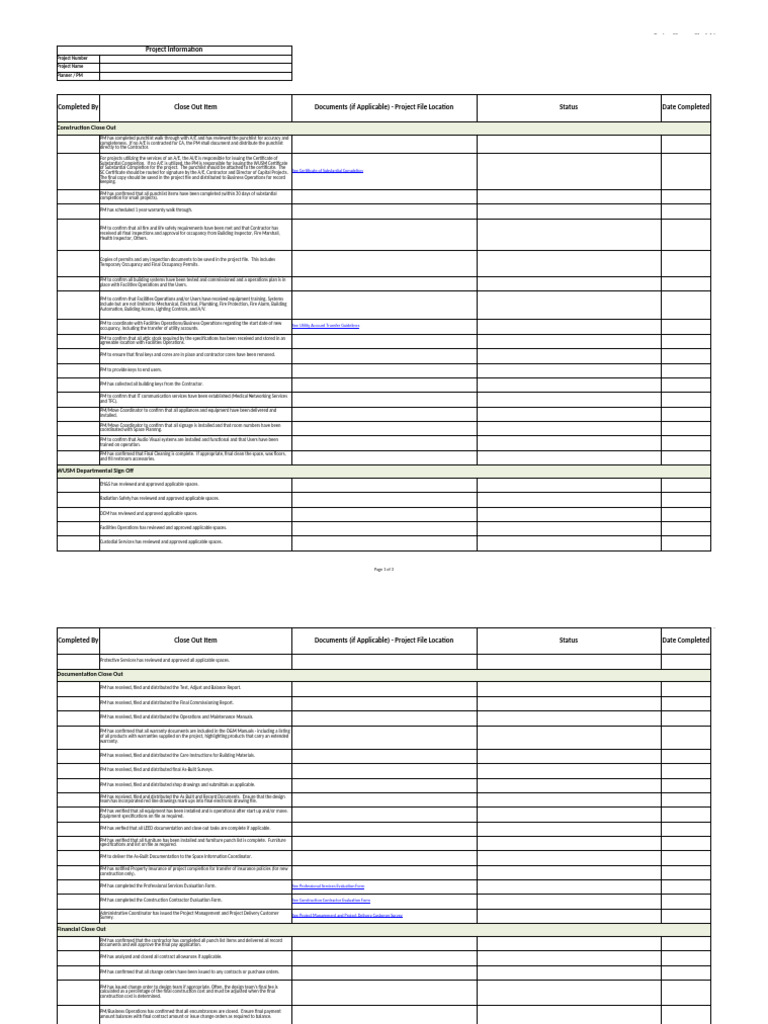 Project Close-Out-Checklist Template | PDF