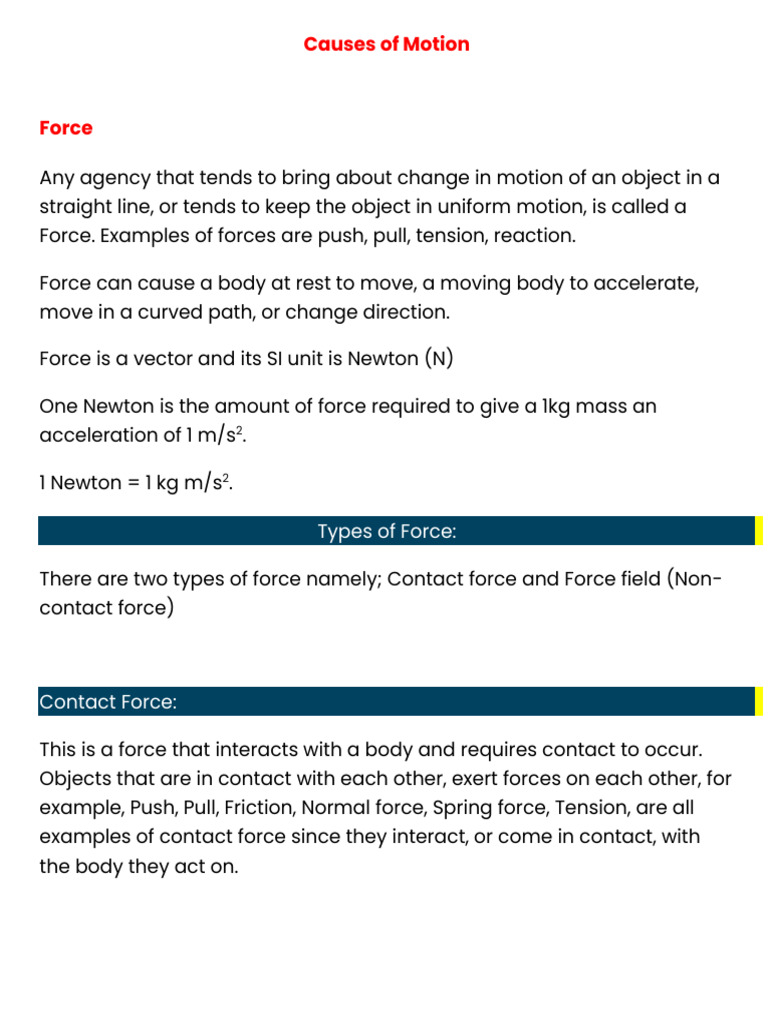 1.5 Causes of Motion - Force | PDF | Force | Acceleration