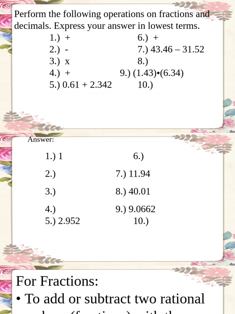 Operations on Fractions and Decimals | PDF