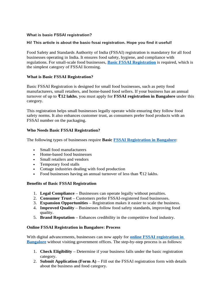 What Is Basic FSSAI Registration | PDF | Food Safety