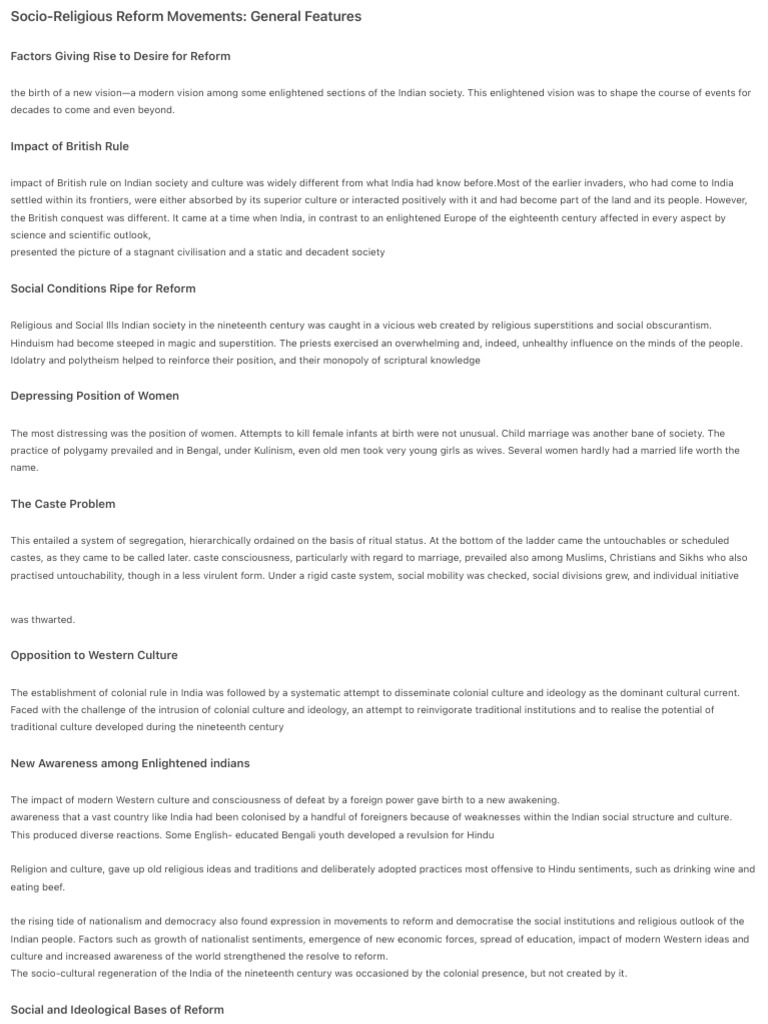 Socio-Religious Reform Movements: General Features | PDF | Universalism ...