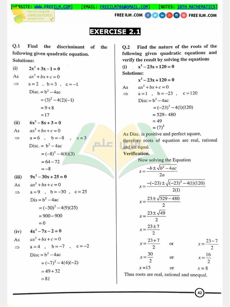 10th Math Ch 2 Ex 2.1 | PDF