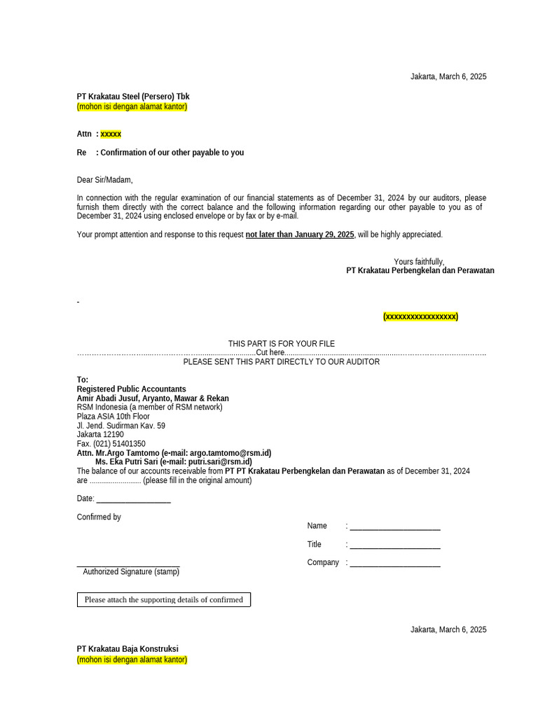 Confirmation of Other Payables Request | PDF