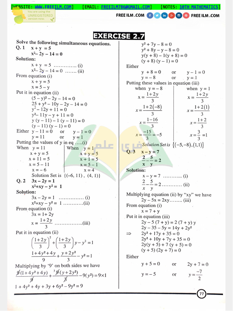 10th Math CH 2 Ex 2.7 | PDF