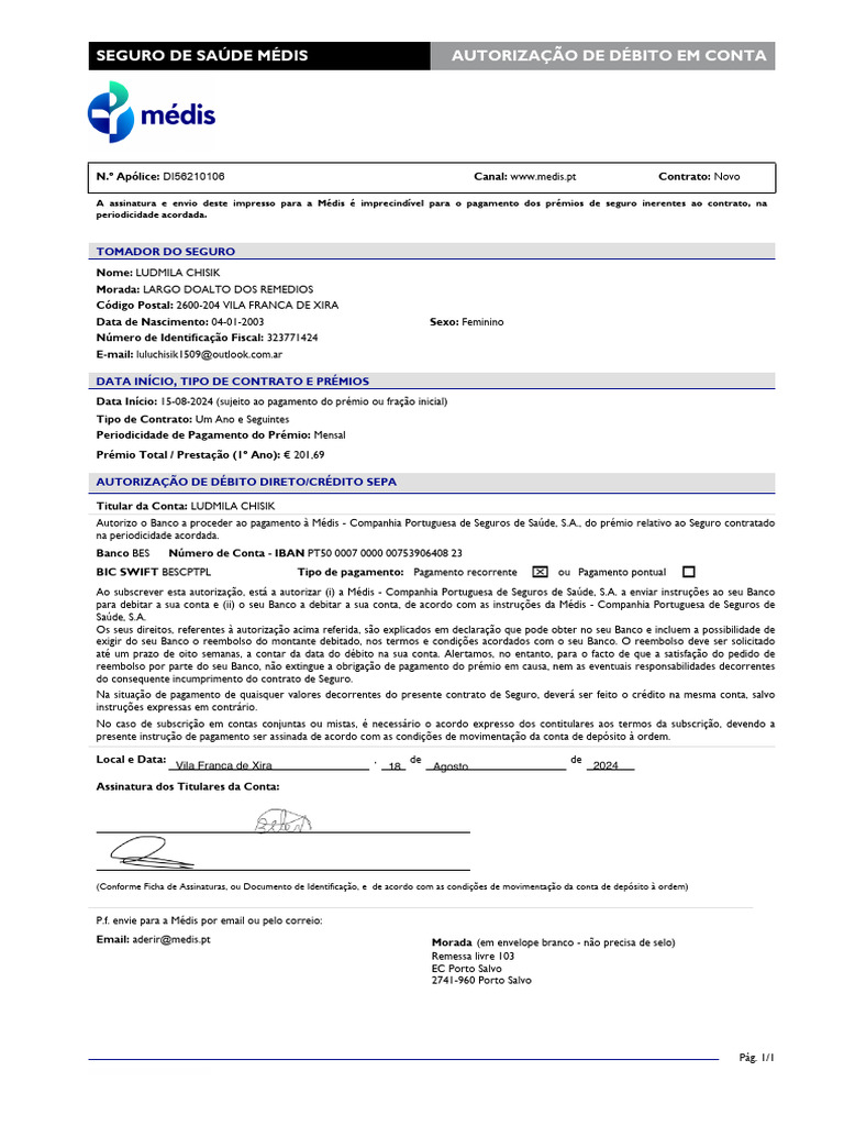 Autorizacao Debito MEDIS 3 | PDF | Seguro