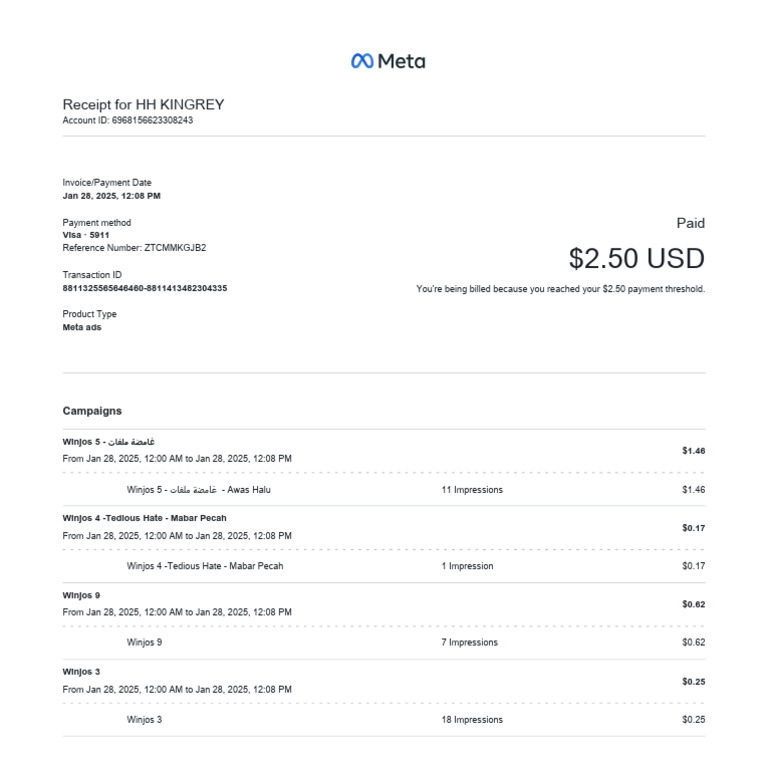 Receipt For HH KINGREY: Jan 28, 2025, 12:08 PM | PDF