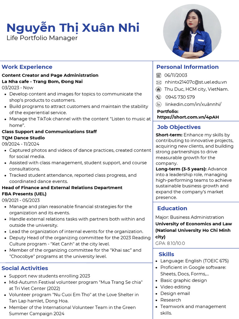 CV Life Portfolio Manager - Nguyễn Thị Xuân Nhi | PDF | Ho Chi Minh City | Vietnam