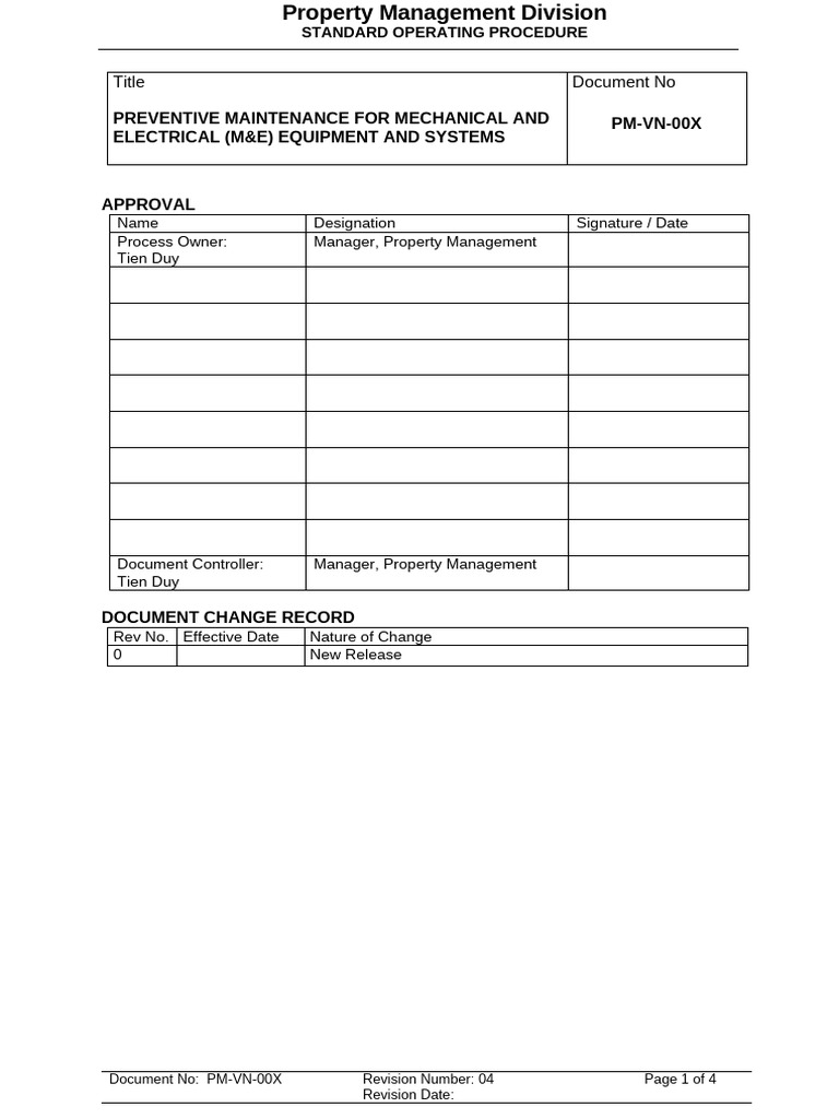 SOP_PMVN-007 Preventive Maintenance for ME Equipment and Systems | PDF