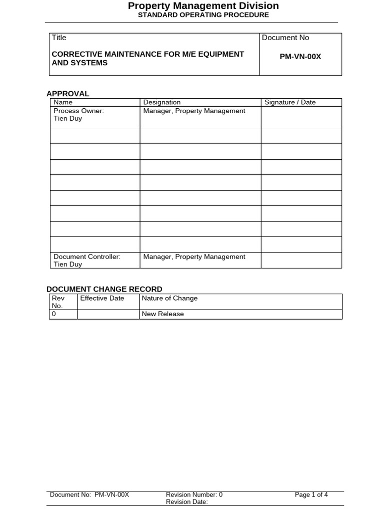 SOP - PMVN-006 Corrective Maintenance For ME Equipment and Systems | PDF
